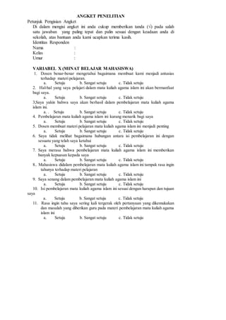 Angket penelitian | DOCX