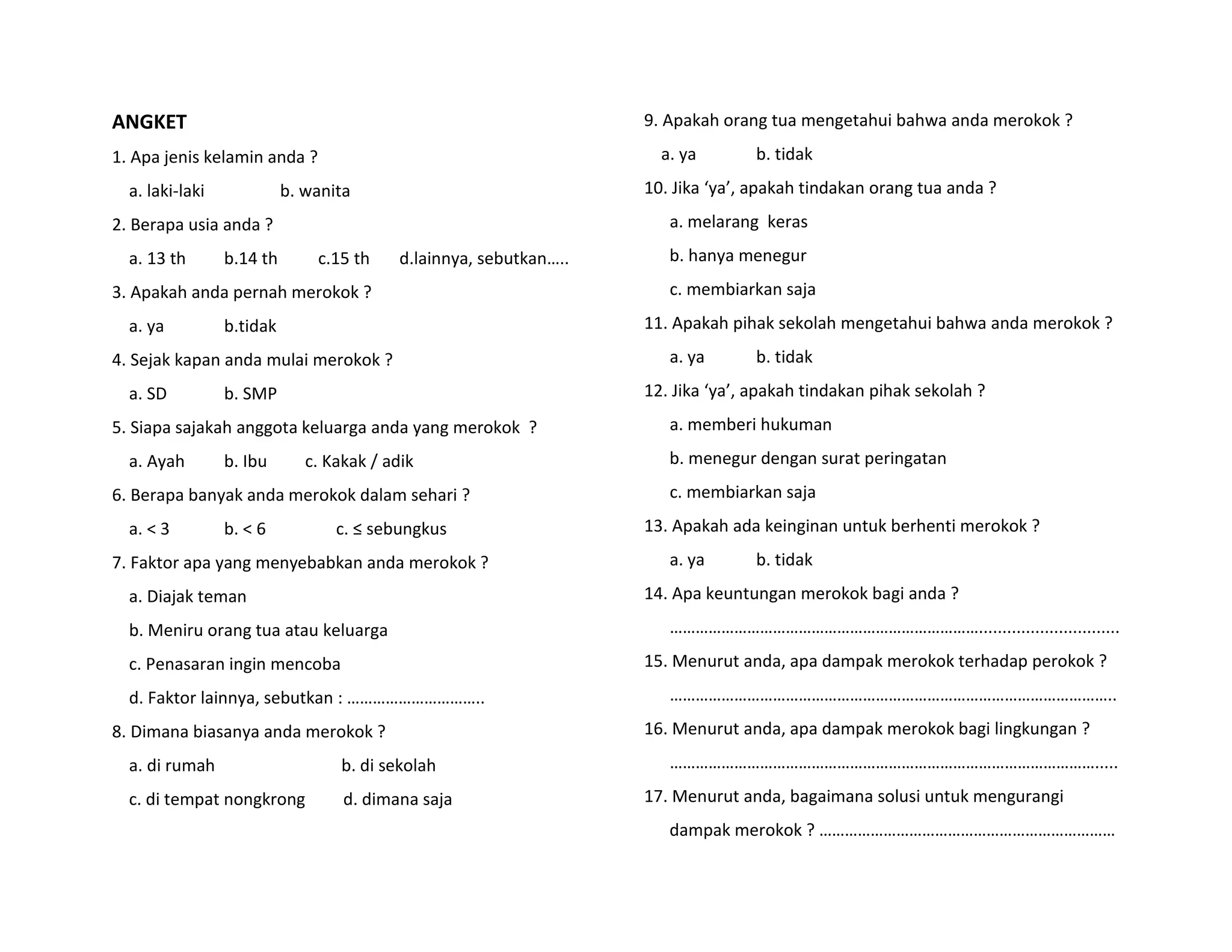 Angket rokok | DOCX