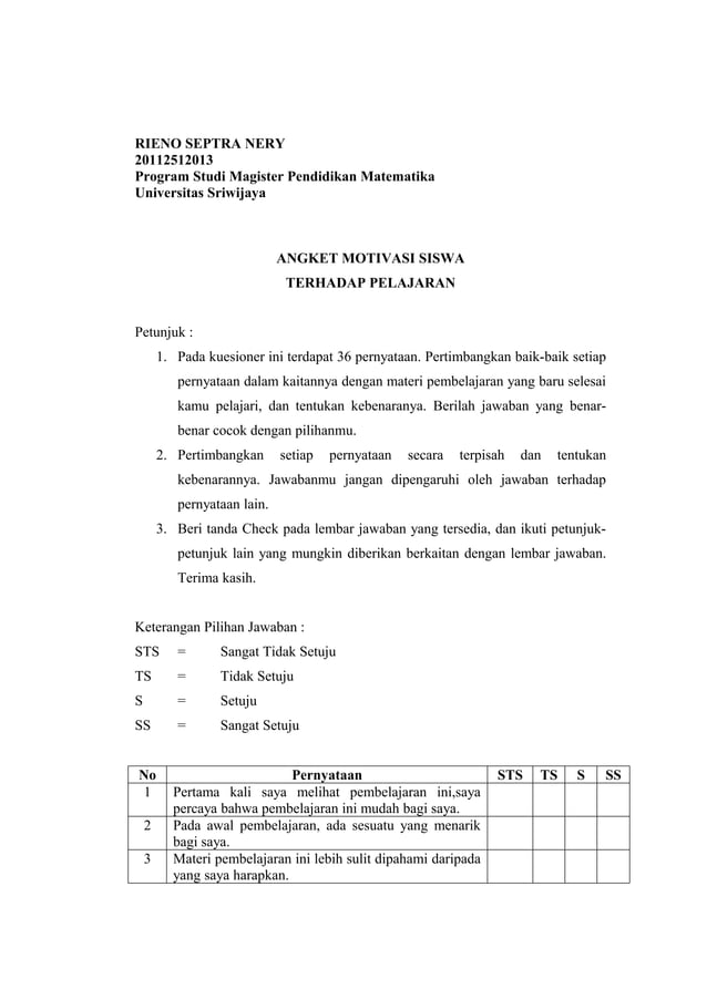 Contoh Angket Sikap | DOC