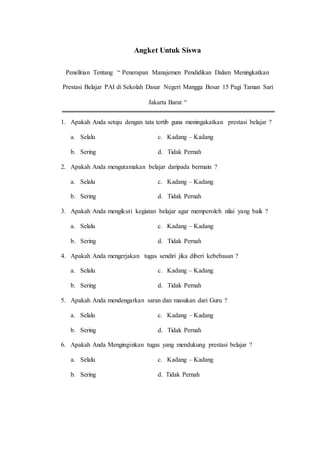 Angket untuk siswa | DOCX