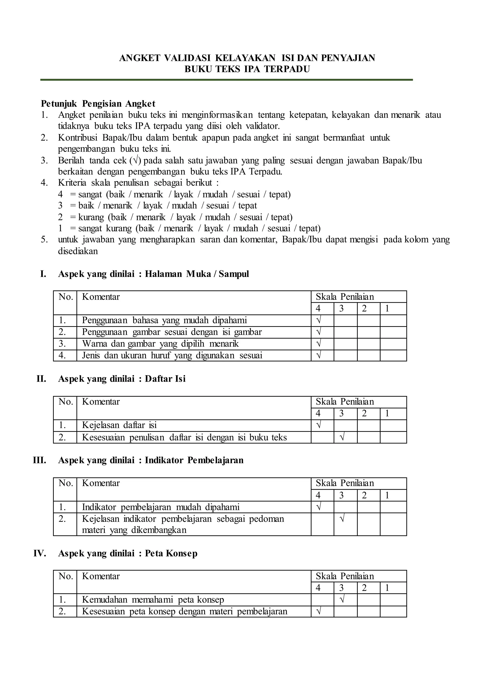 Angket validasi bahan ajar | DOCX