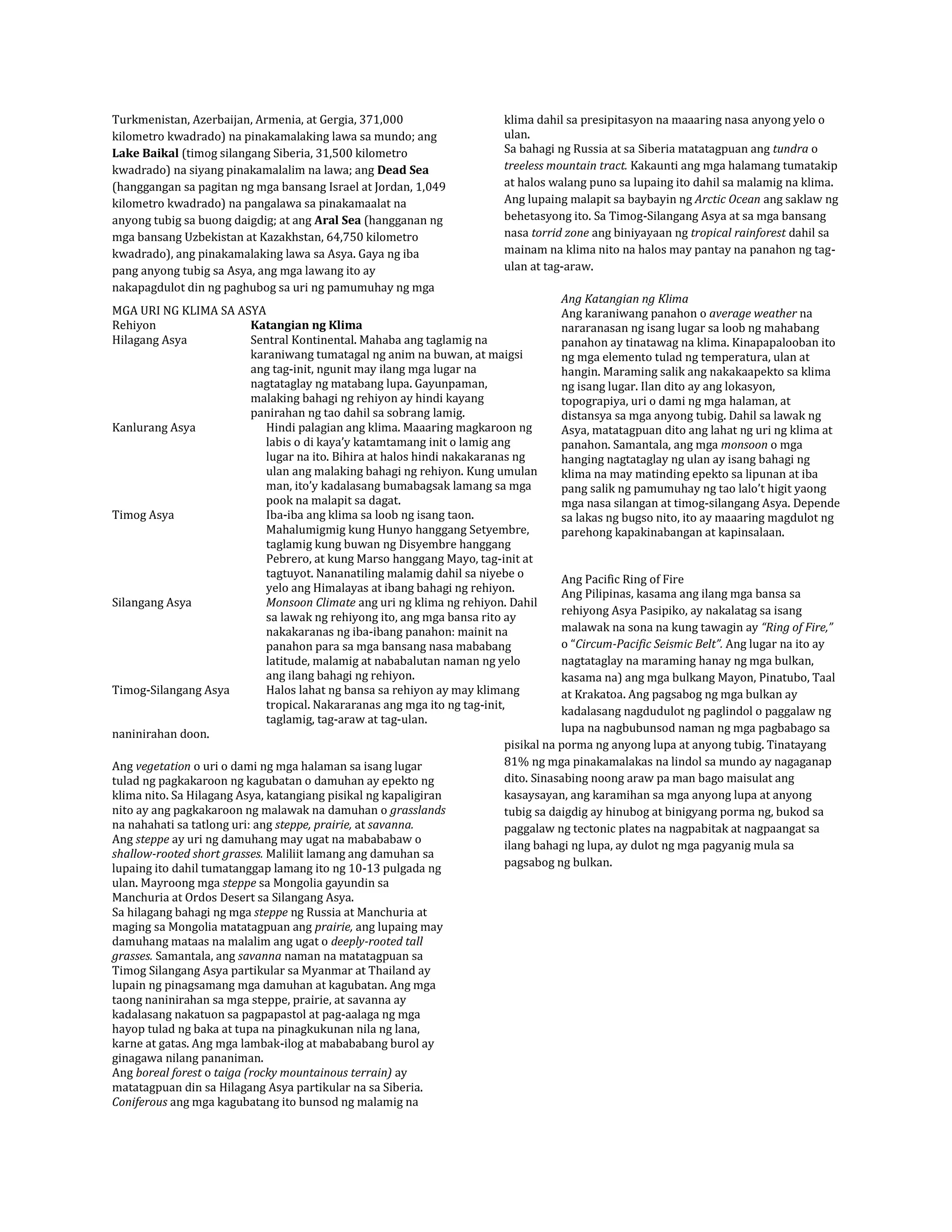 Ang kontinente ng asya | DOCX