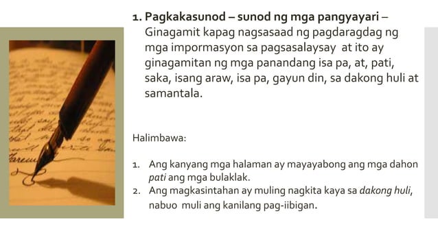 Angkop na pang ugnay sa pagsasalaysay Angkop na pang ugnay sa pagsasalaysay