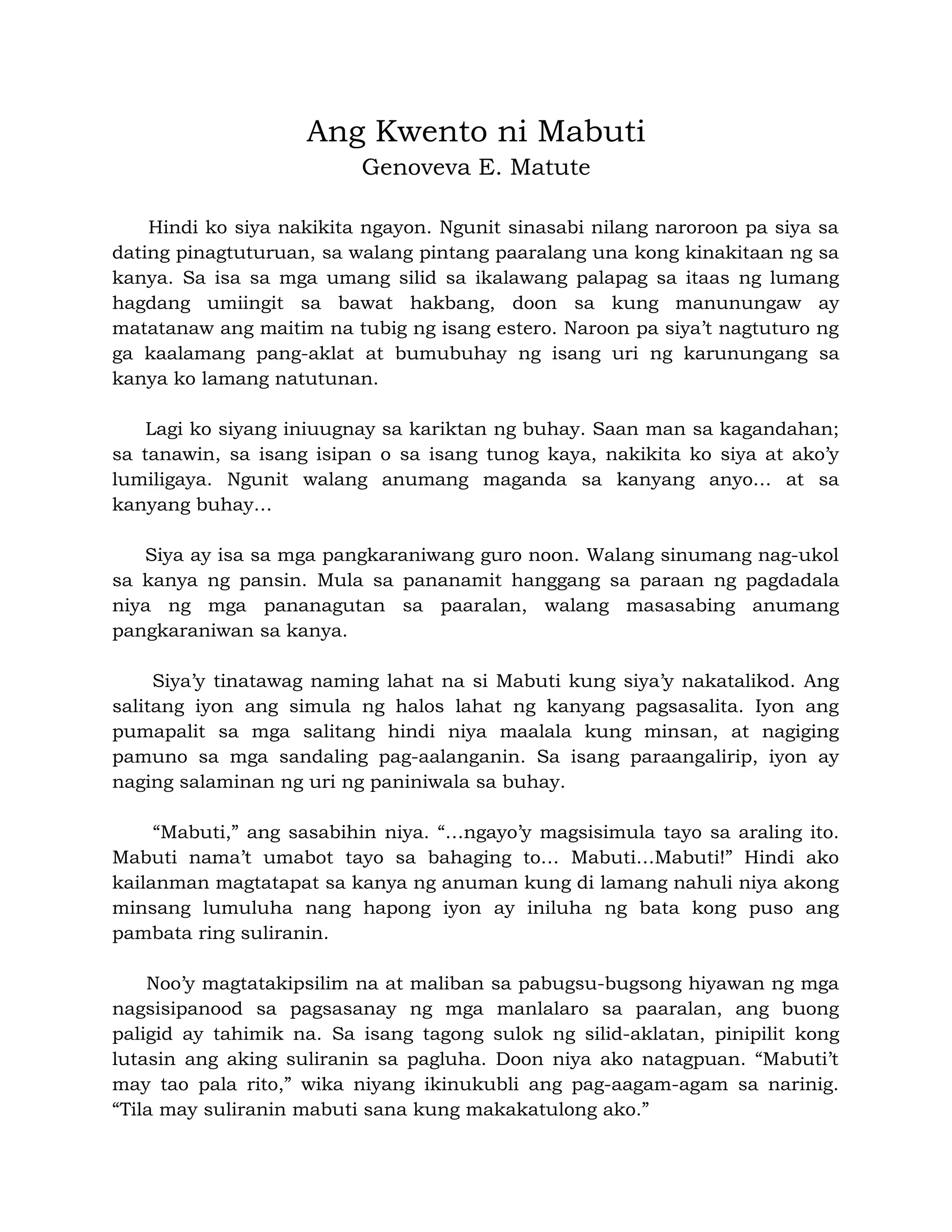 Ang Kwento ni Mabuti ni Genoveva Matute | DOC