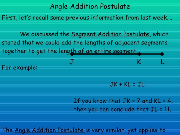 Angle Addition Postulate Presentation Angle Addition Postulate Presentation