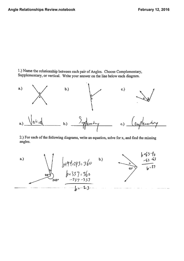 Angle relationships review | PDF