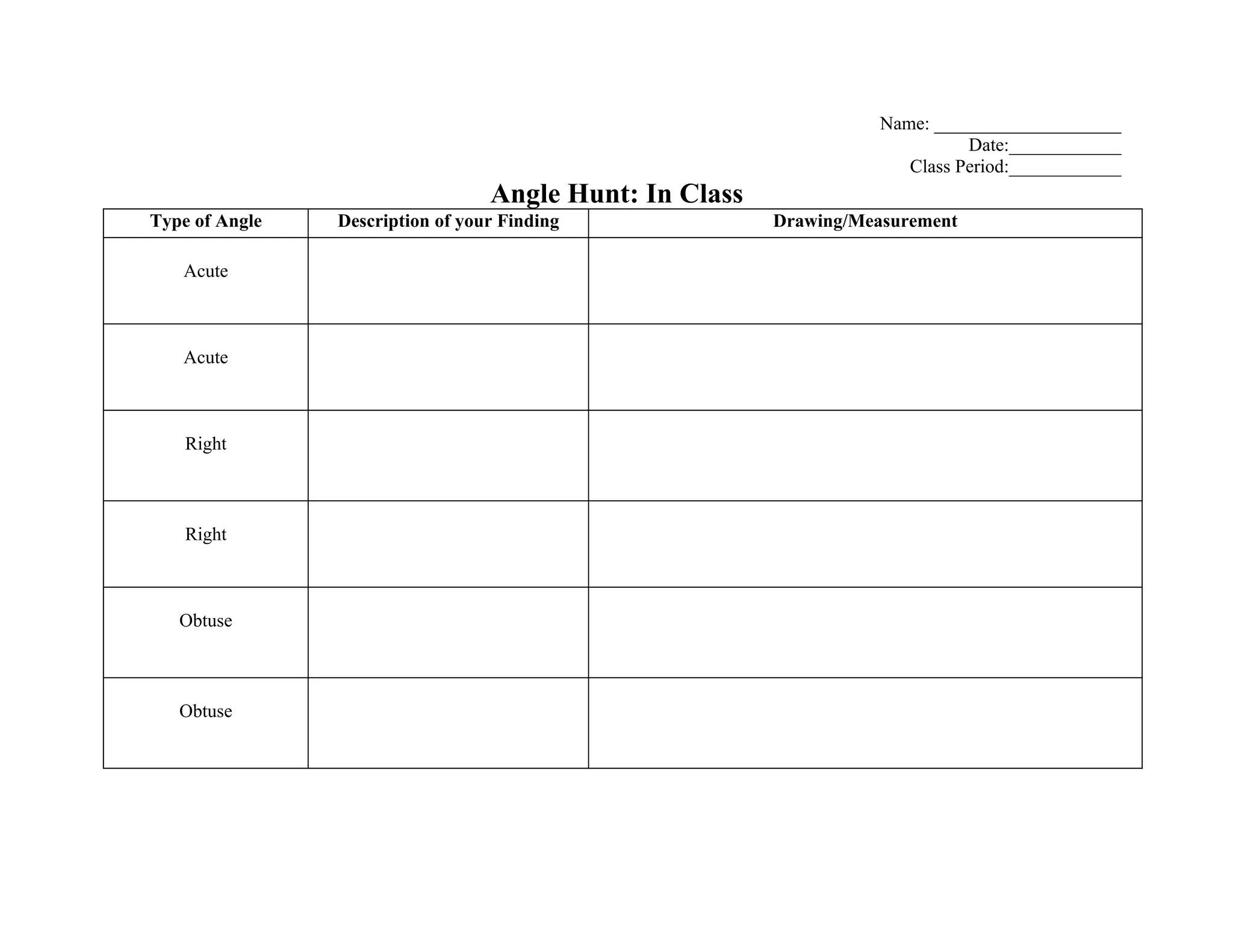 Angle Hunt Worksheets | DOC