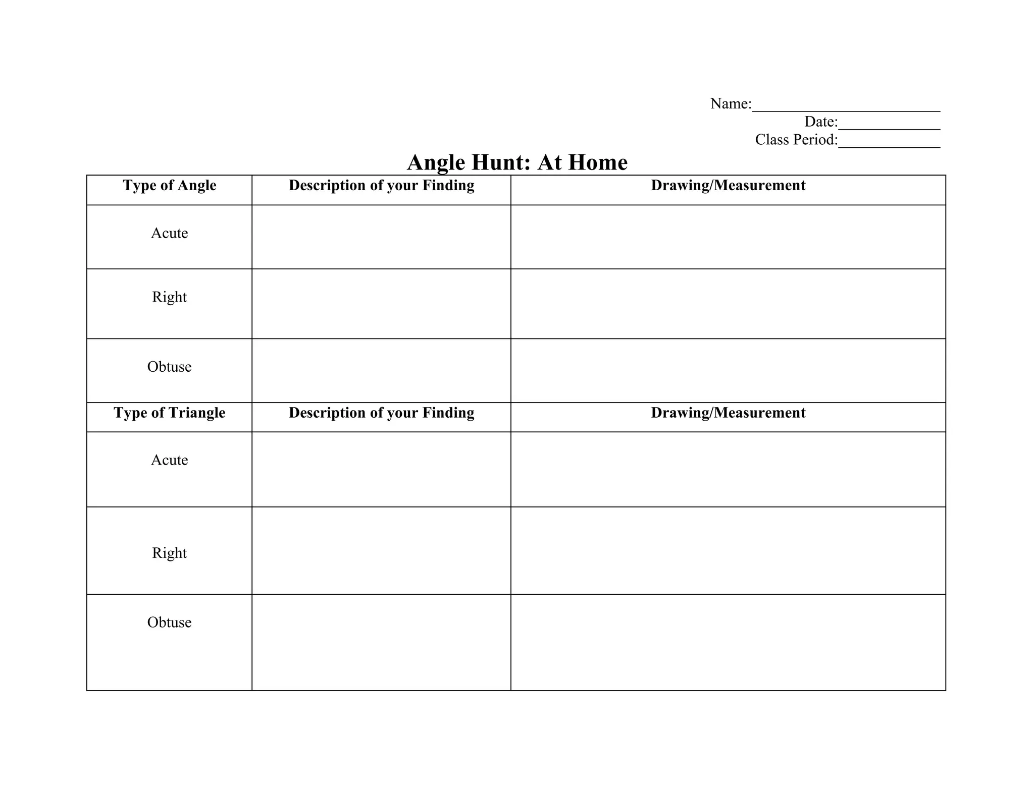 Angle Hunt Worksheets | DOC