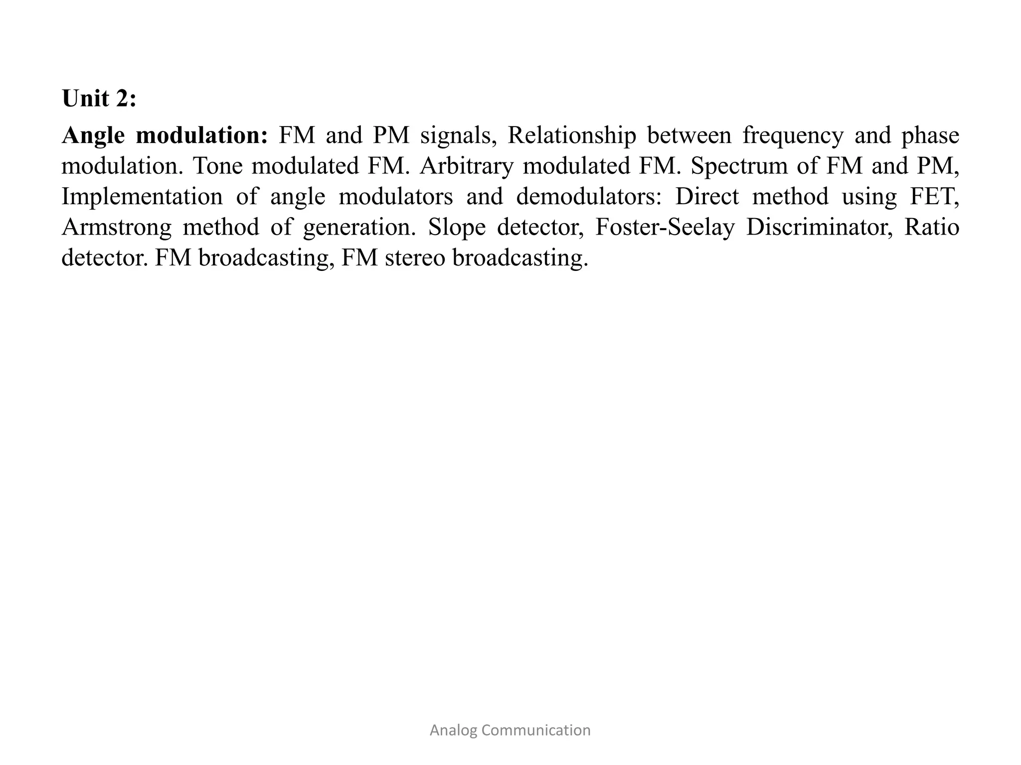 Angle Modulation Frequency Modulation And Phase Modulation Pptx