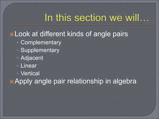 ANGLE PAIRS LESSON IN GRADE 7 THIRD QUARTER MATHEMATICS | PPTX