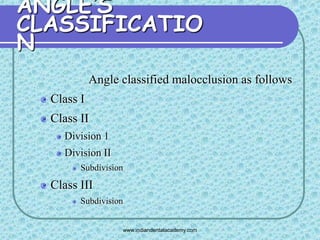 Angles classification & its shortcoming 2 /certified fixed orthodontic ...