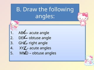Kinds of angles Grade IV lesson in mathematics | PPTX