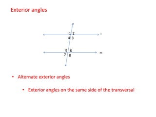 Angles formed by parallel lines cut by transversal | PPTX