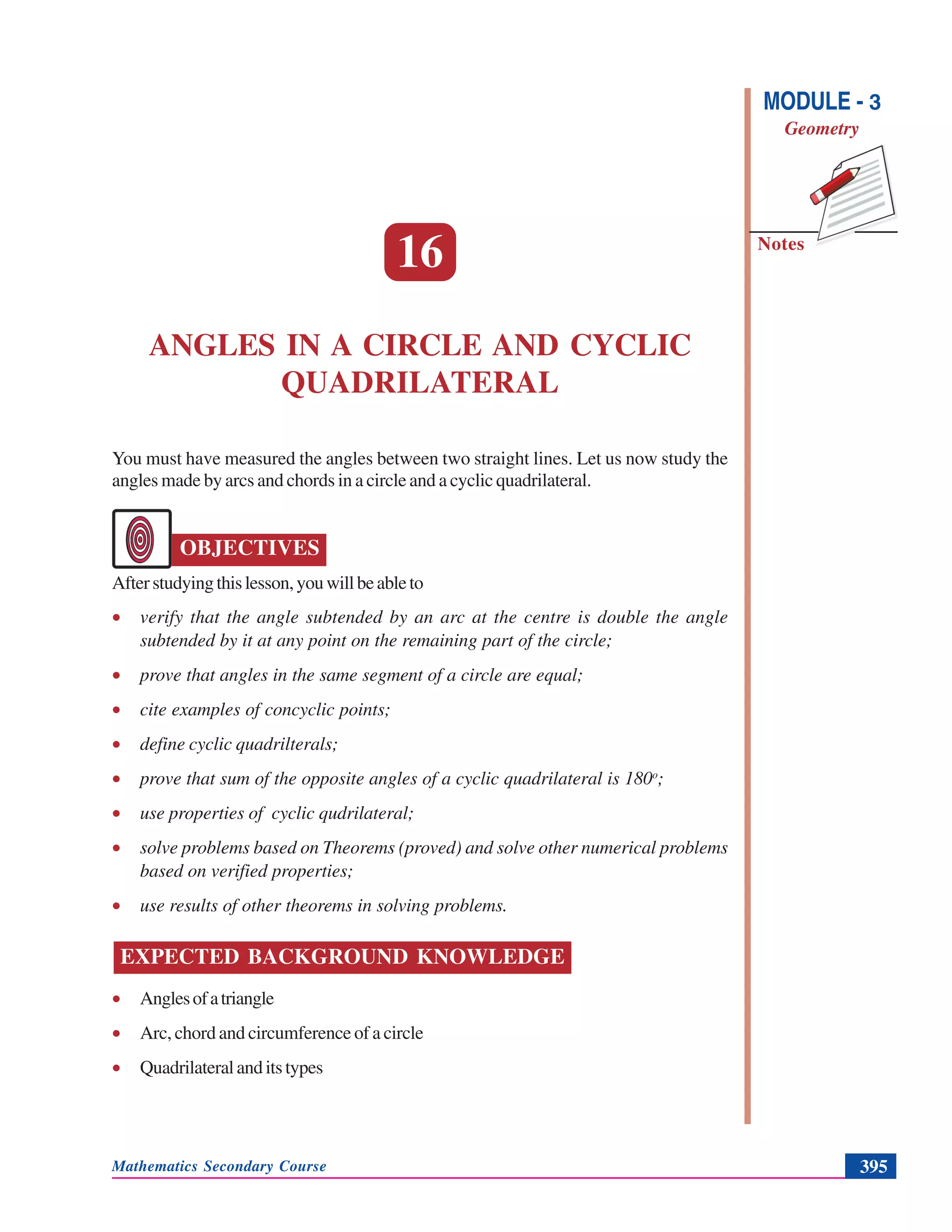 Angles in a circle and cyclic quadrilateral --GEOMETRY | PDF