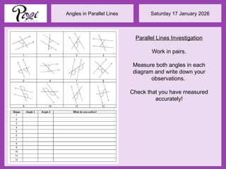 Angles in parallel lines - grade 8-9 lesson | PPTX