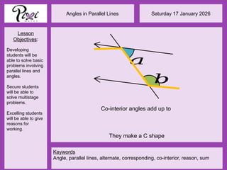 Angles in parallel lines - grade 8-9 lesson | PPTX