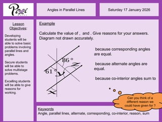 Angles in parallel lines - grade 8-9 lesson | PPTX