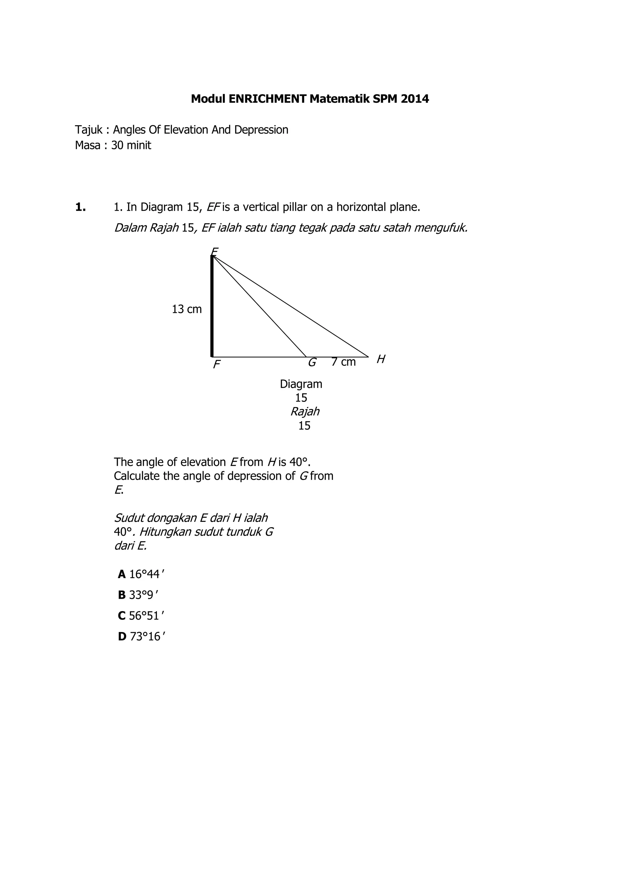Angles of elevation and depression | PDF
