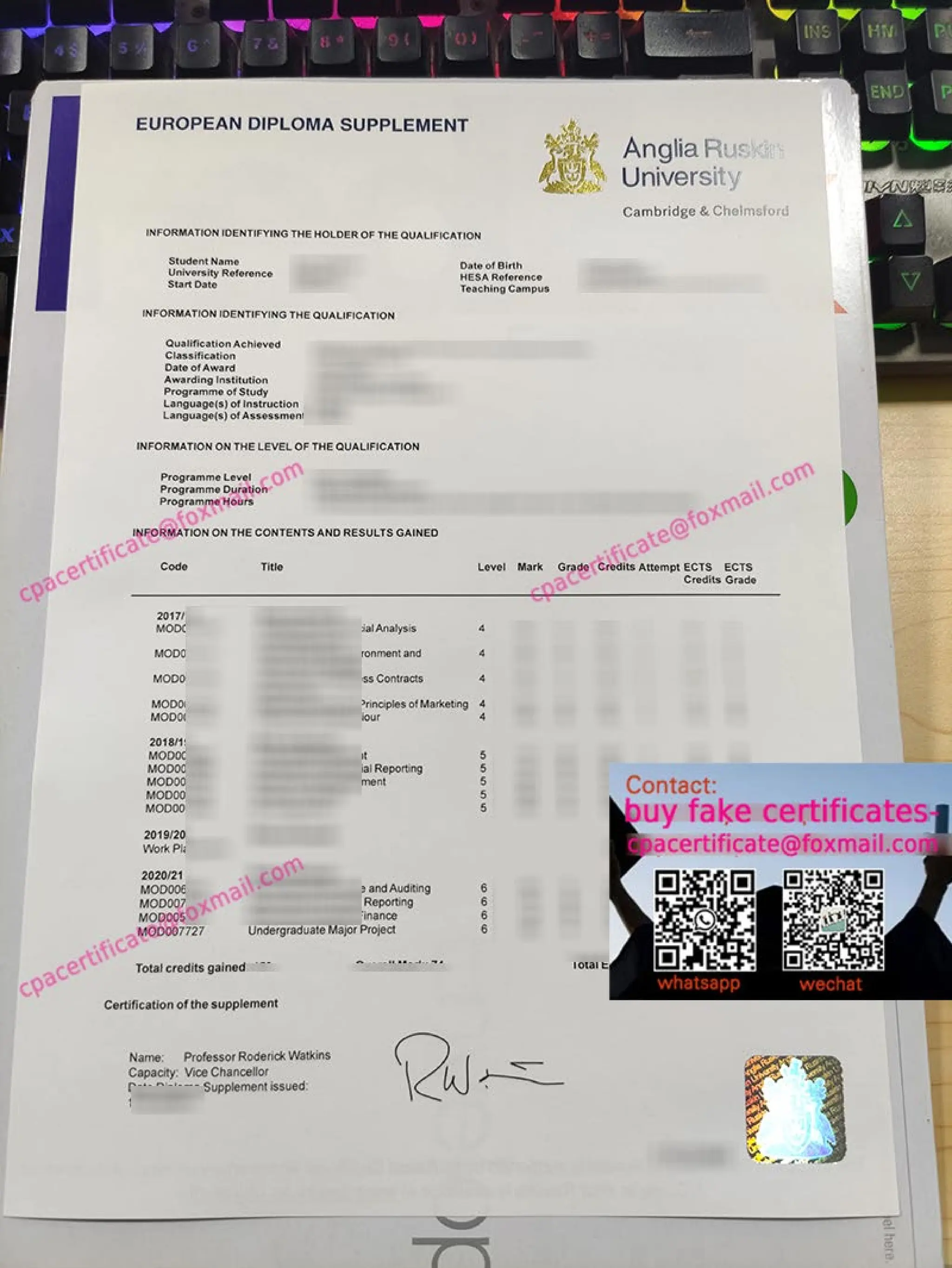 Anglia Ruskin University transcript | PDF