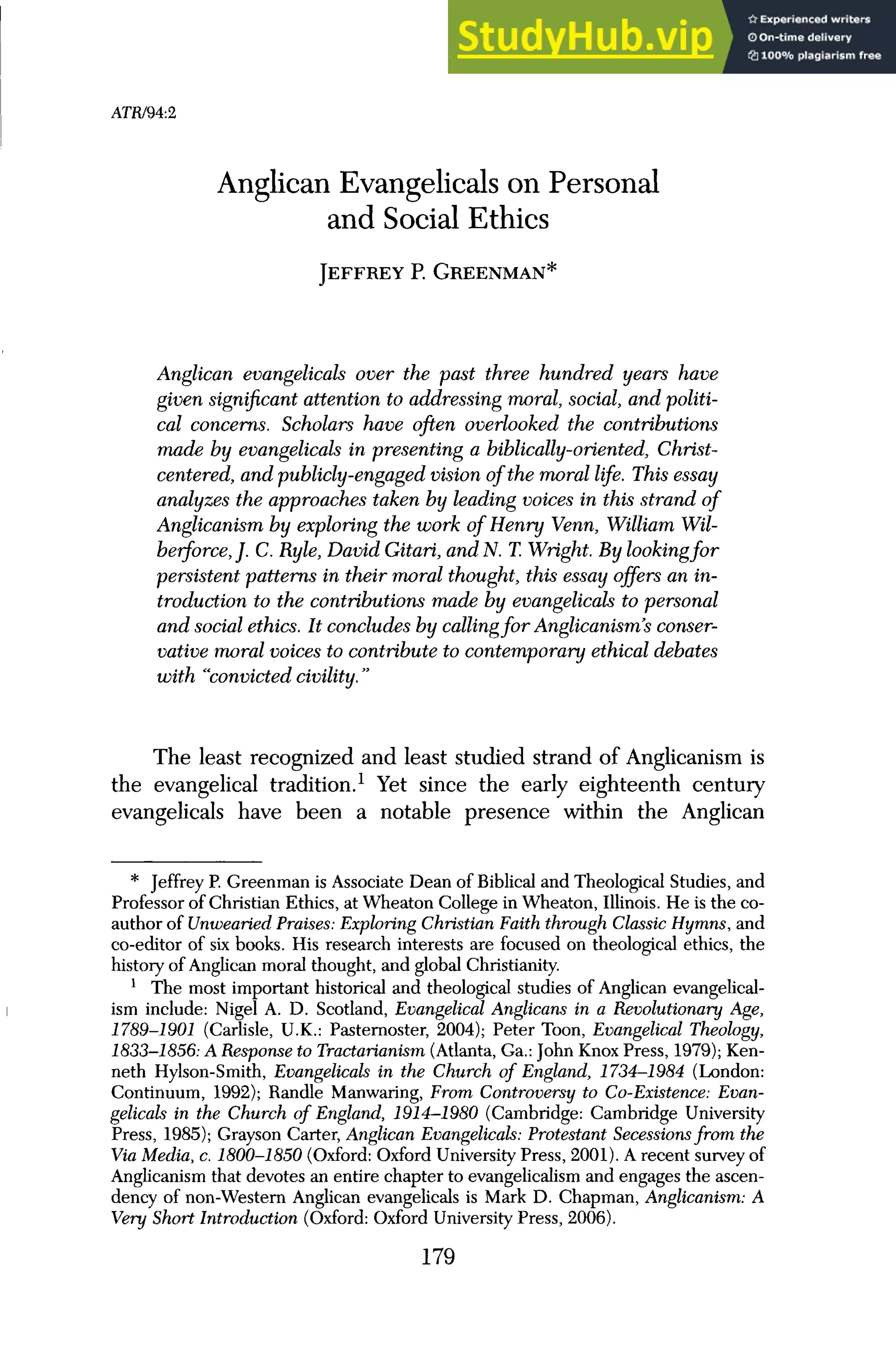 Anglican Evangelicals On Personal And Social Ethics | PDF