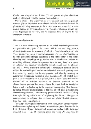 Anglo-Saxon Glosses And Glossaries An Introduction | PDF
