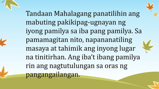 Ang mabuting pakikipag ugnayan ng aking pamilya sa ibang pamilya | PPTX