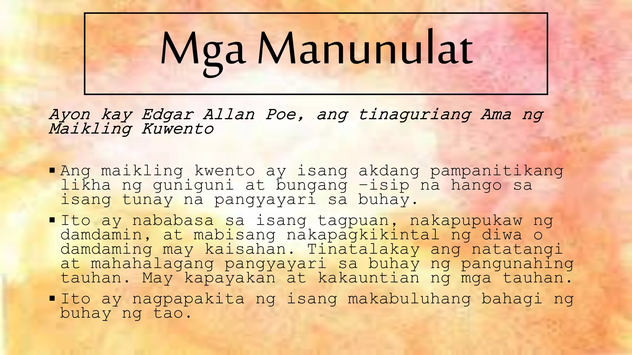 Ang maikling kwento panitikan | PPTX