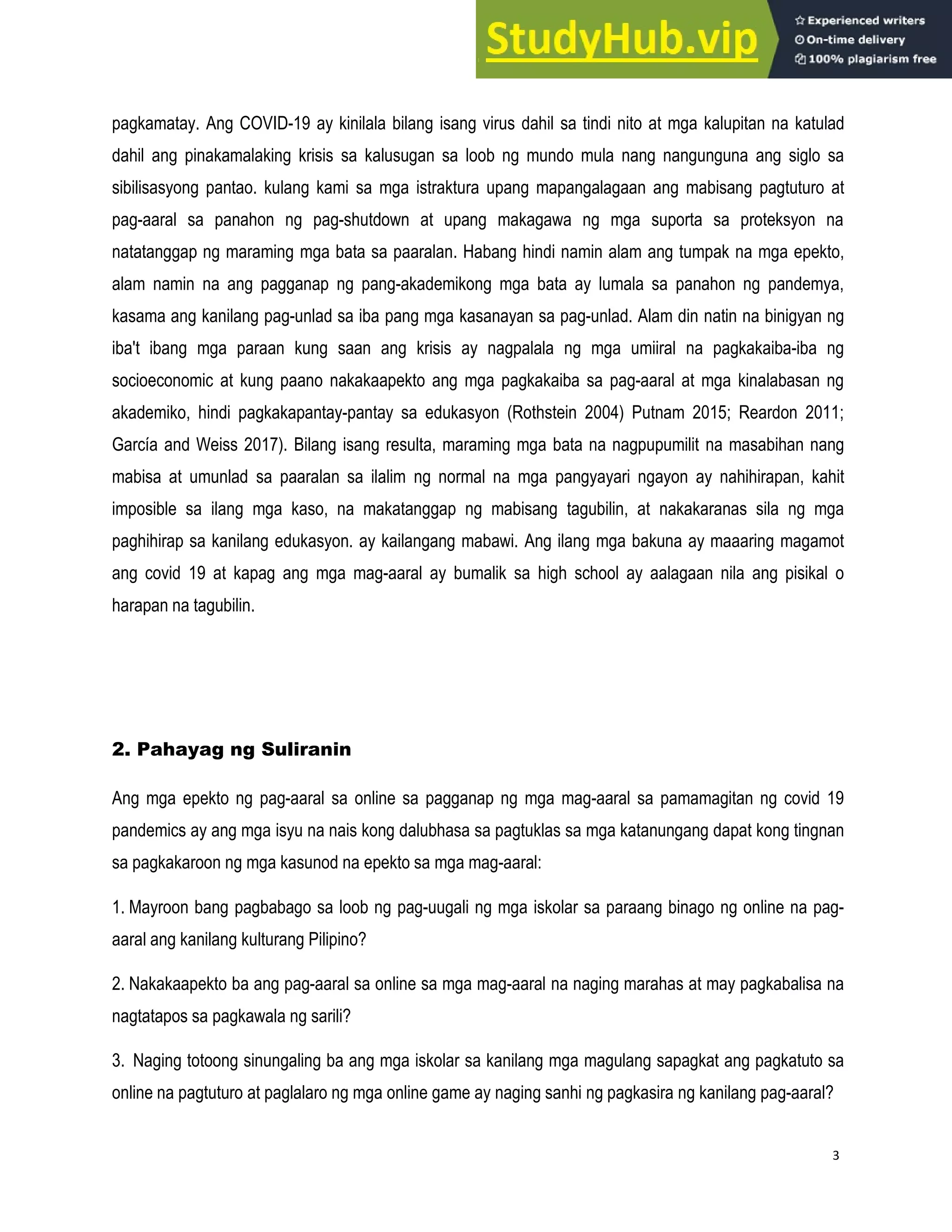 Ang Mga Epekto Ng Pag-Aaral Sa Online Na Edukasyon Sa Pagganap Ng Mga Mag-Aaral Dahil Ng Covid ...