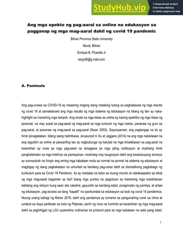 Ang Mga Epekto Ng Pag-Aaral Sa Online Na Edukasyon Sa Pagganap Ng Mga Mag-Aaral Dahil Ng Covid ...