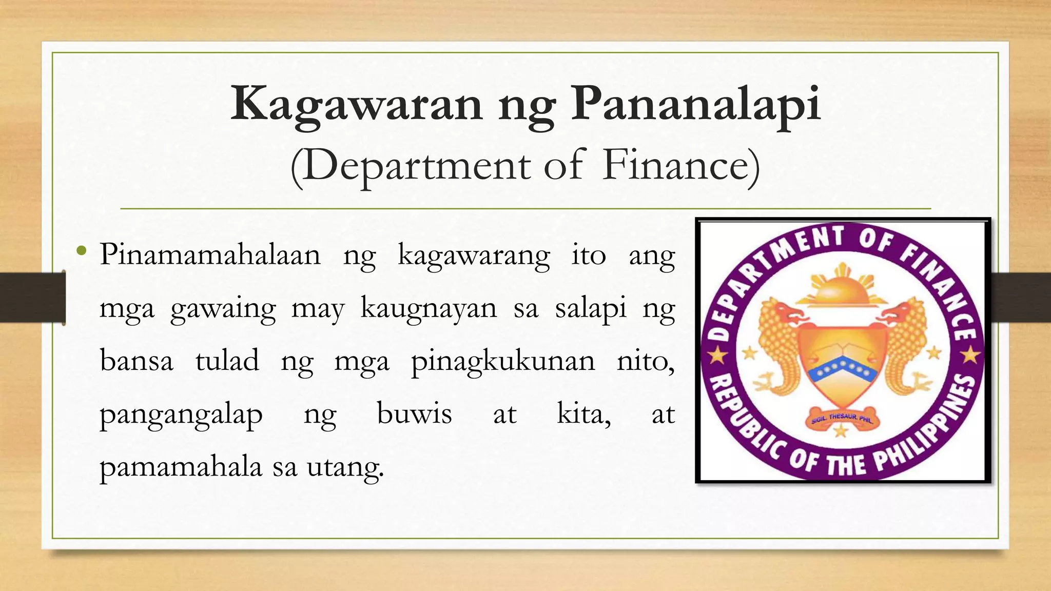 Ang mga Kagawaran ng Sangay Tagapagpaganap | PPTX