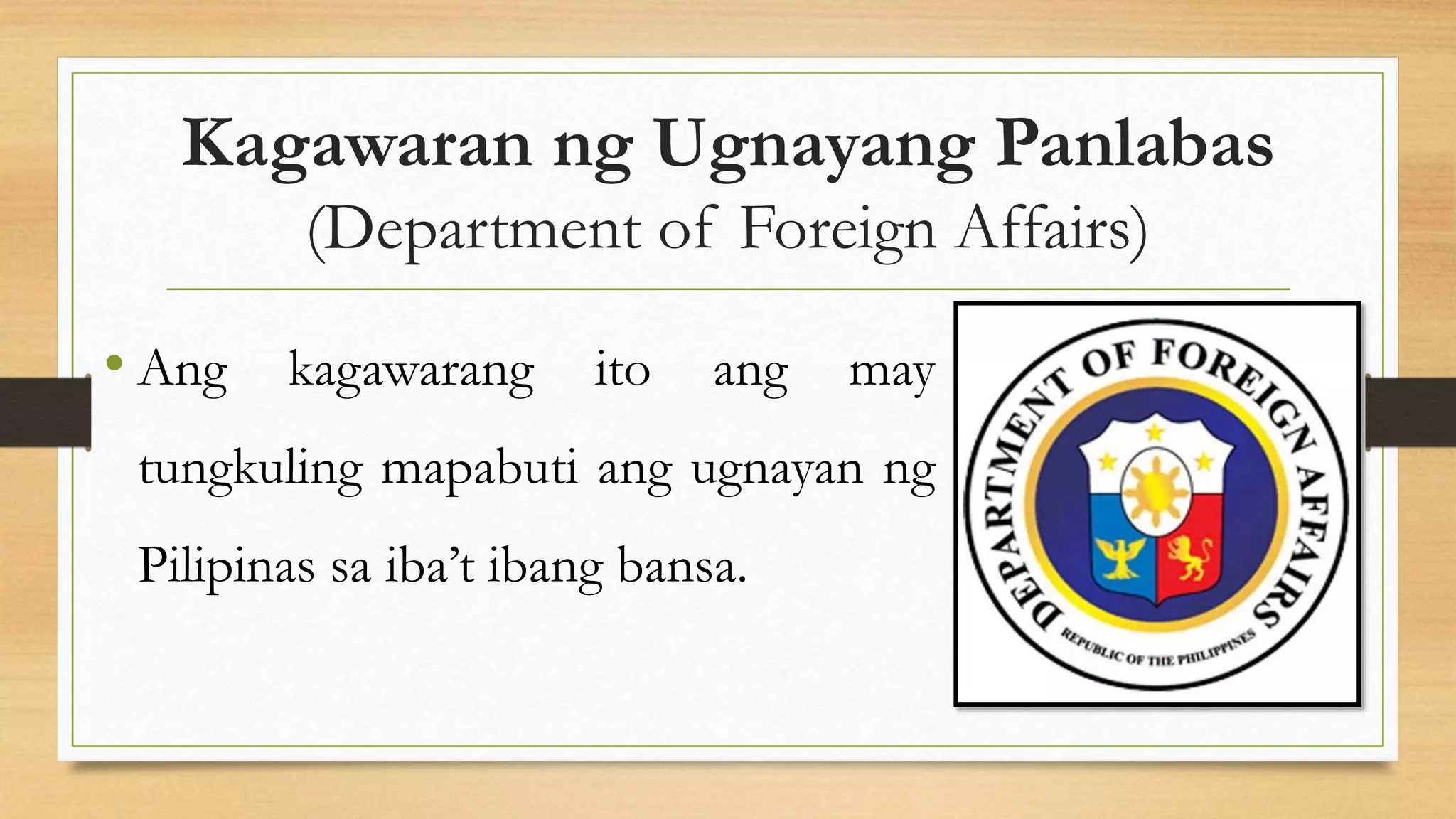 Ang mga Kagawaran ng Sangay Tagapagpaganap | PPTX