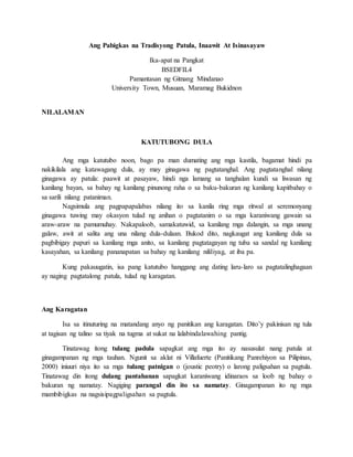 Ang pabigkas na tradisyong patula, inaawit at isinasayaw | DOCX