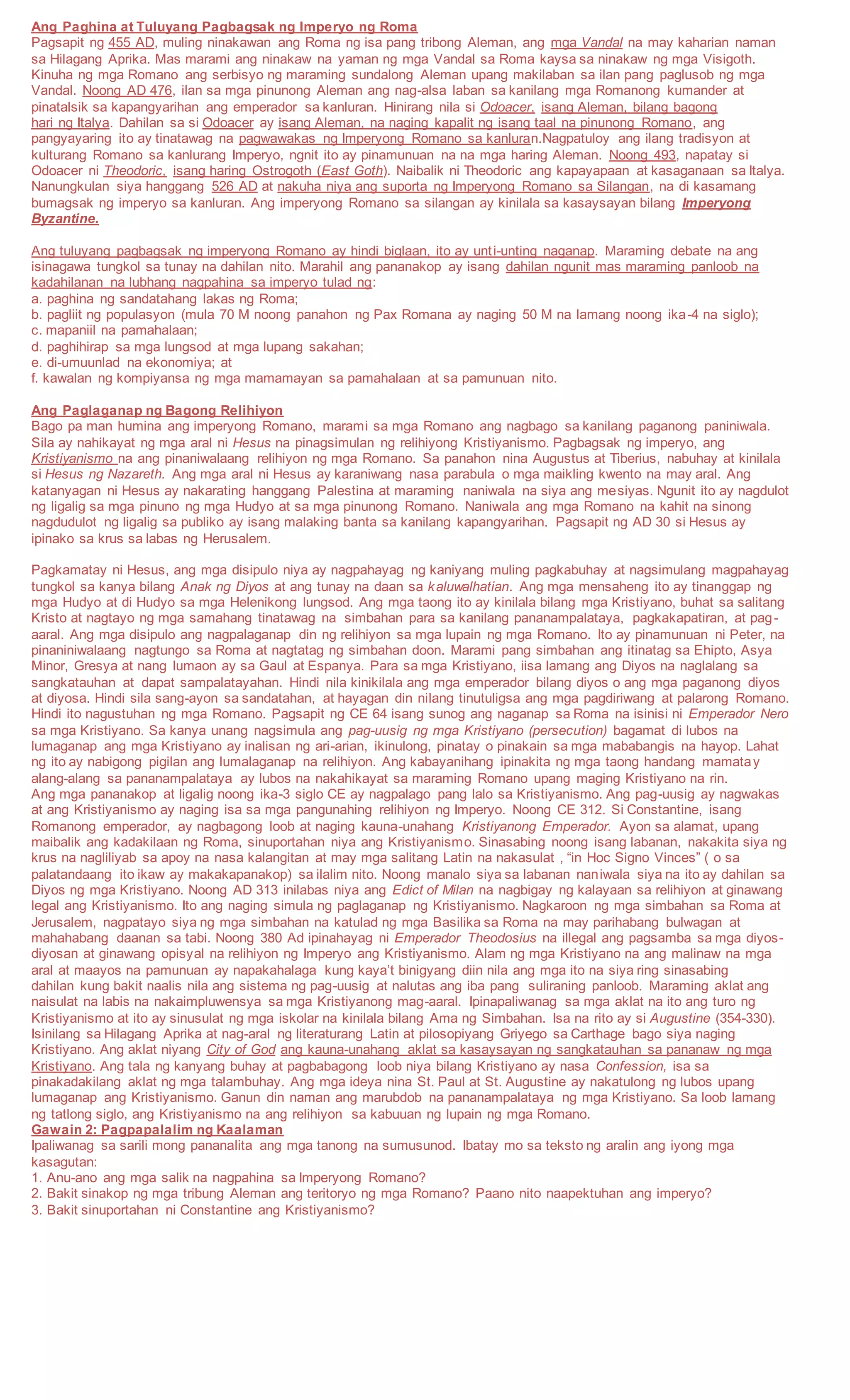 Ang paghina at tuluyang pagbagsak ng imperyo | DOCX