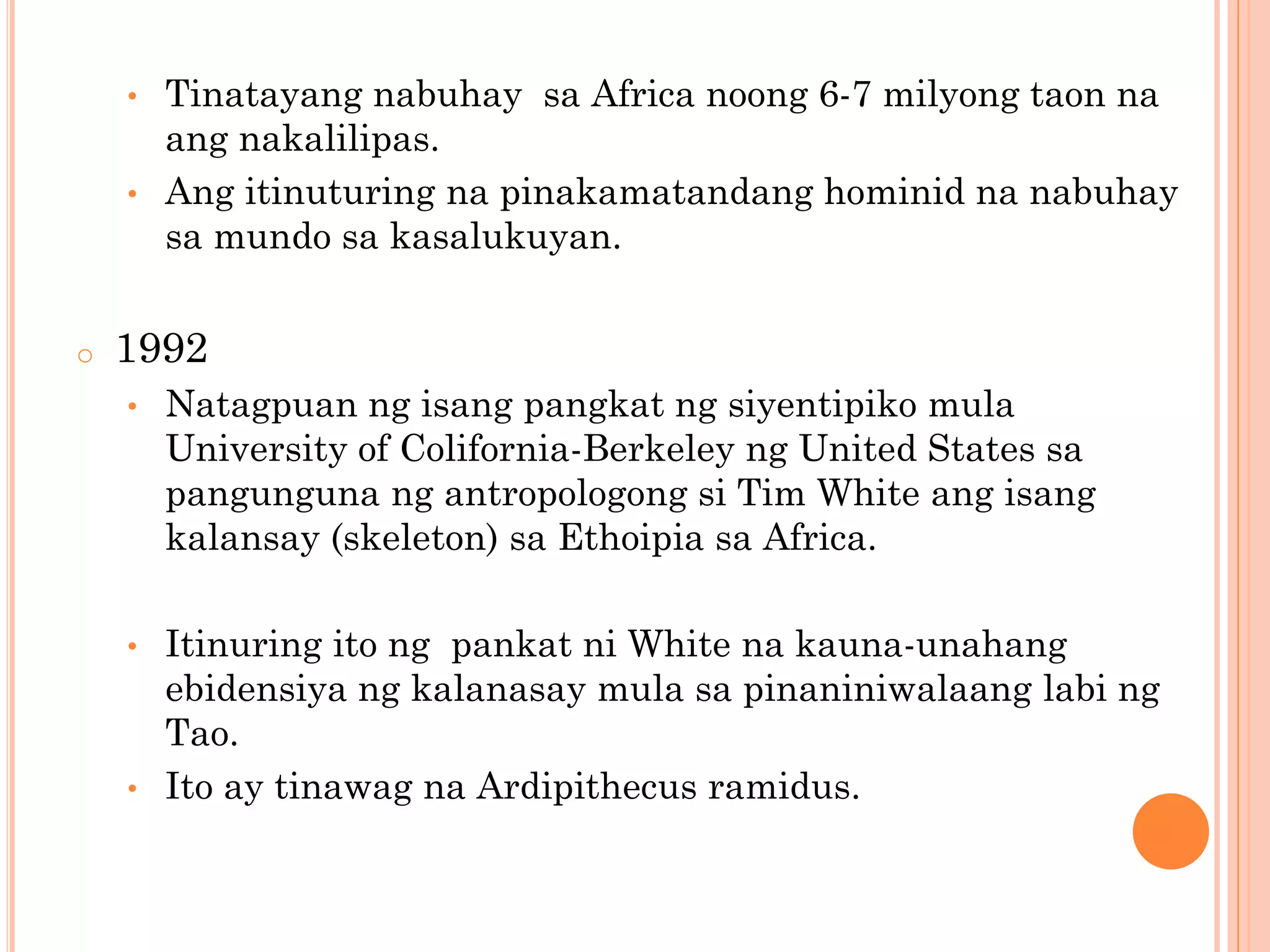 Ang Pinagmulan ng mga Unang Tao sa Daigdig - Kasaysayan ng Daigdig Grade 8 | PDF