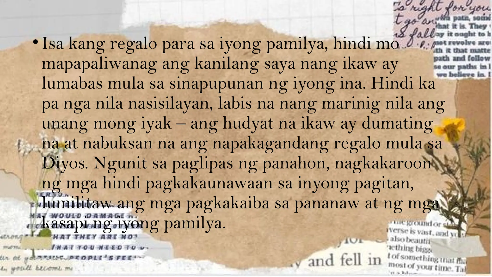 Ang Presentasyon ng unang pangkat. Ang Simula ng Isang Pamilya. | PPTX