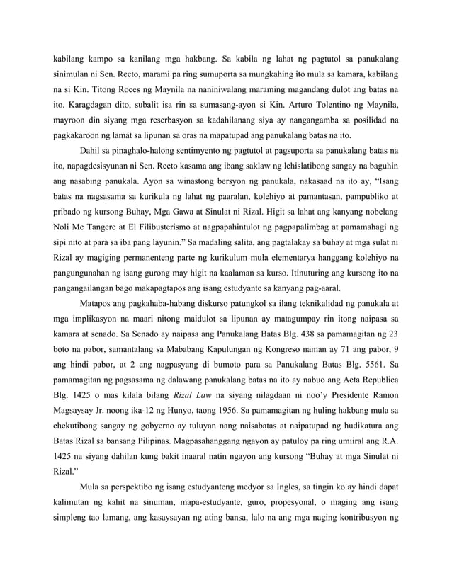 Ang Proseso ng Pagsasabatas sa Batas Rizal | DOCX