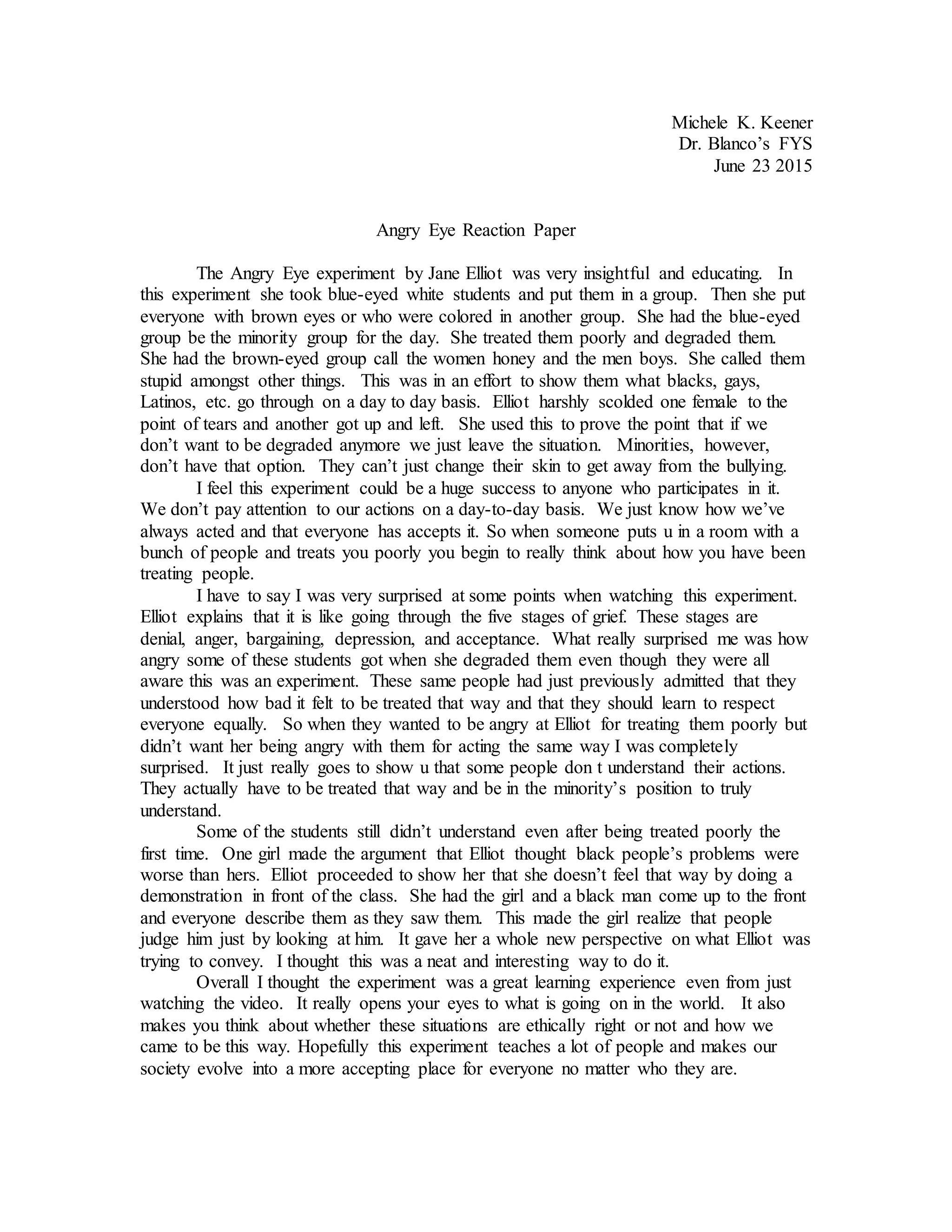 Angry eye reaction paper | DOCX