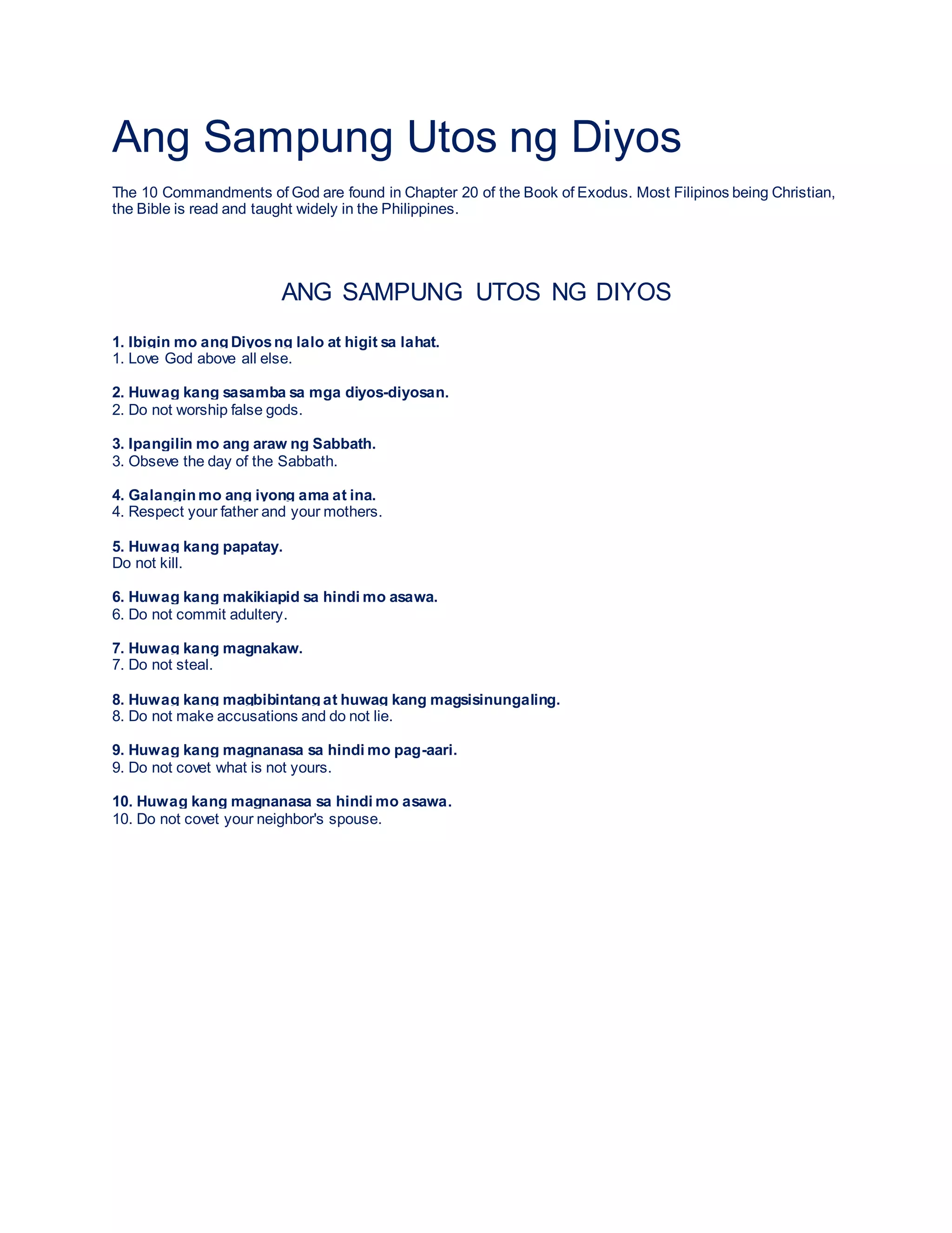 Ang sampung utos ng diyos | DOCX