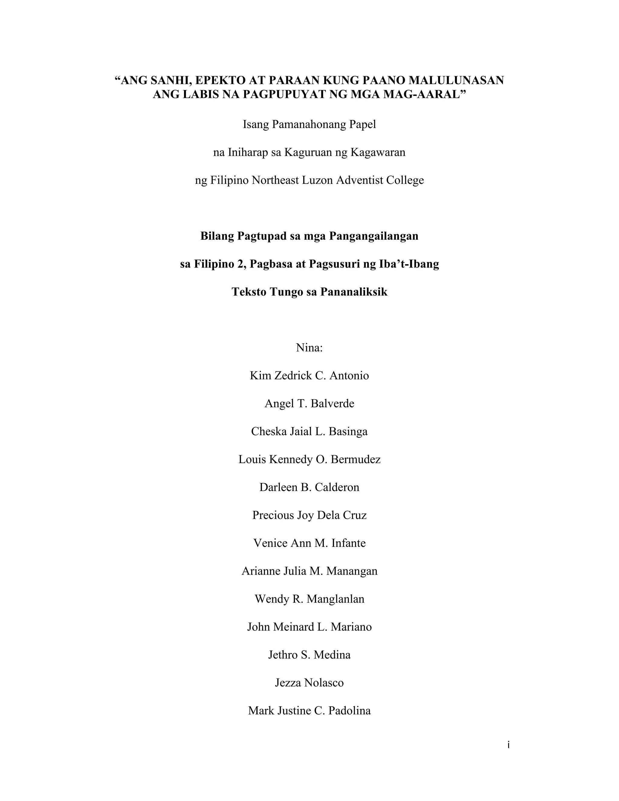 ANG SANHI, EPEKTO AT PARAAN KUNG PAANO MALULUNASAN ANG LABIS NA ...