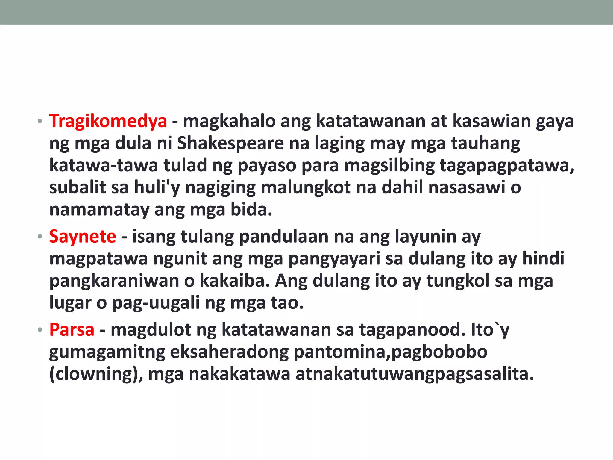 Ang sarsuwela at ang mga uri ng dula | PPTX
