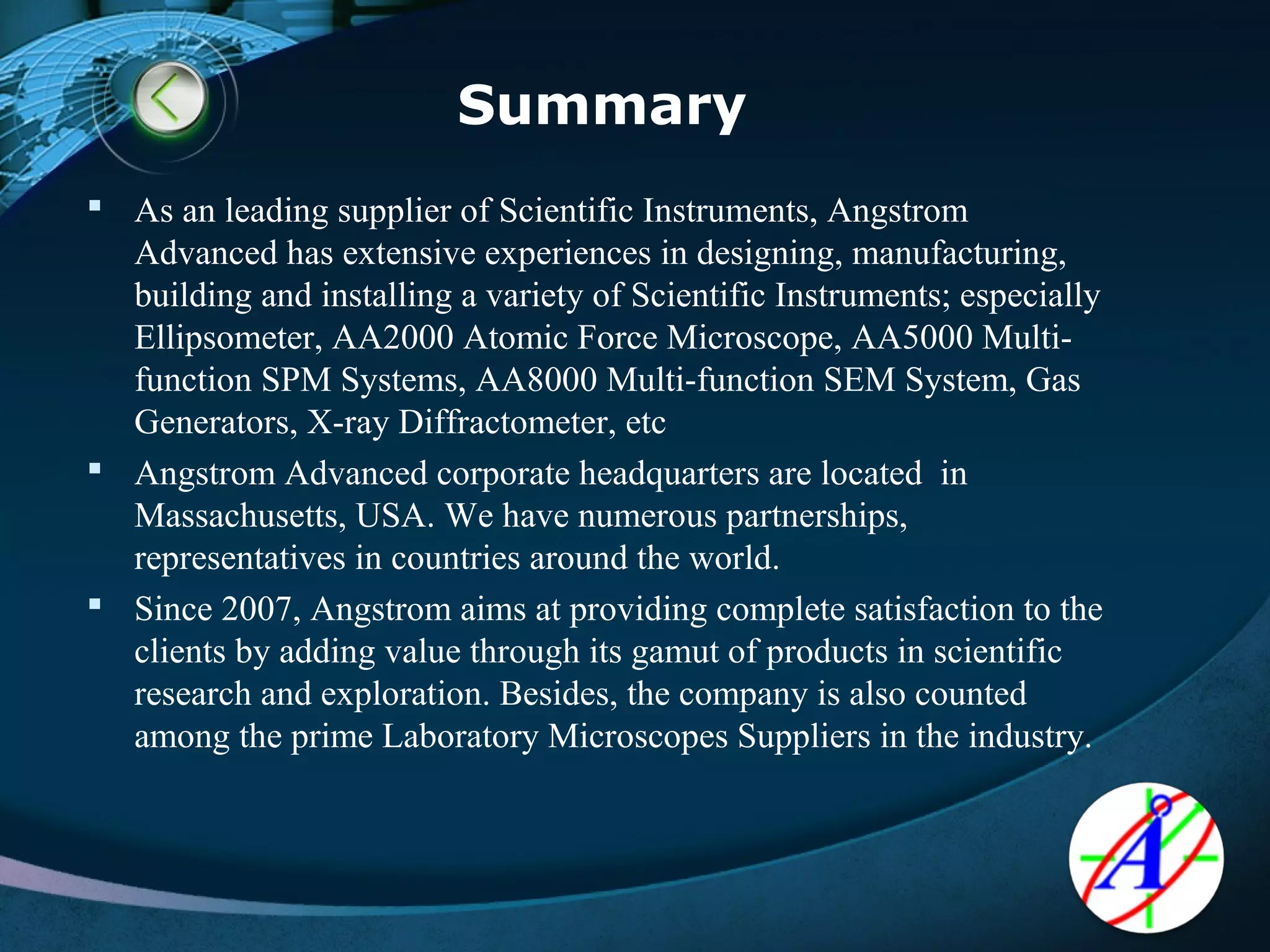 Angstrom advanced scientific instrument introduction | PPT