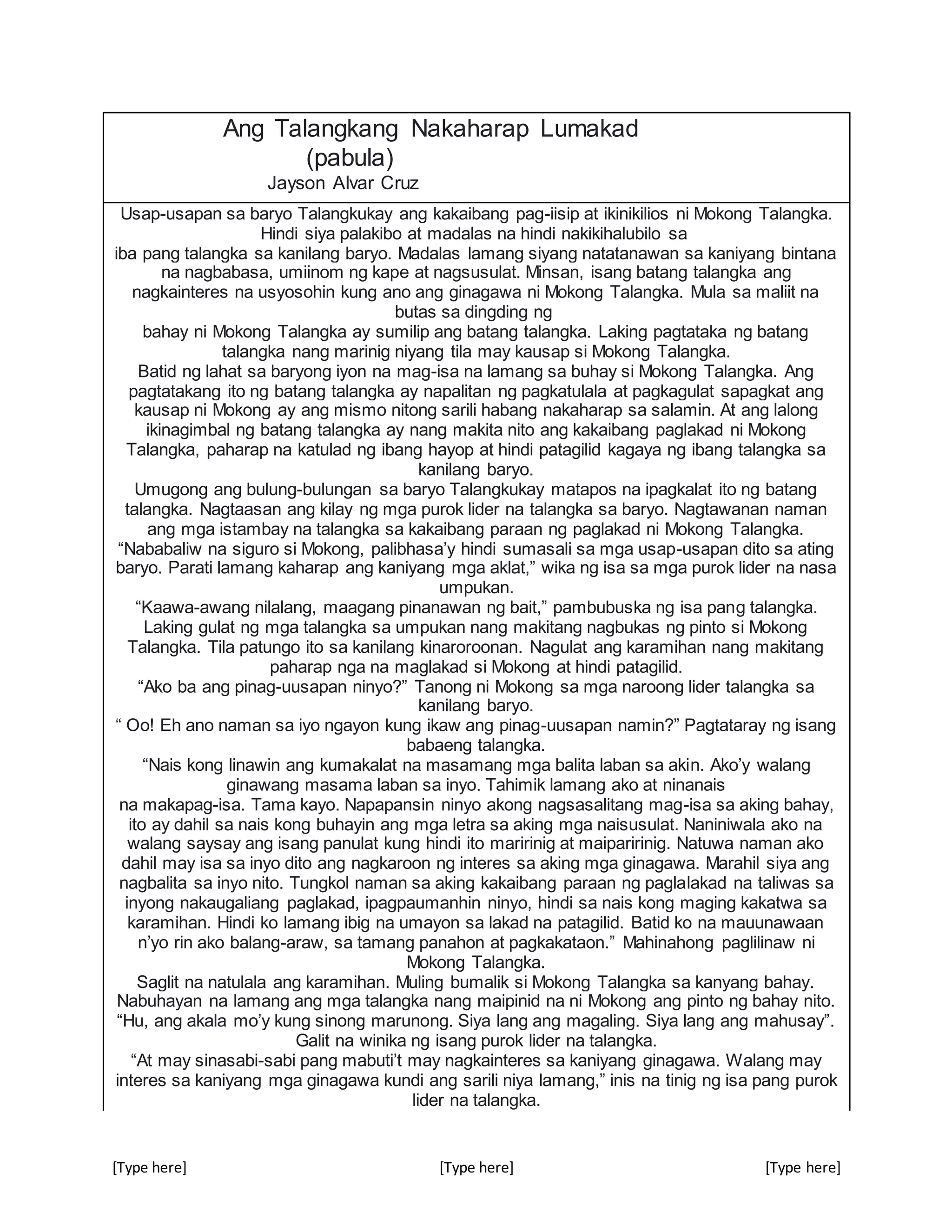 Ang talangkang nakaharap lumakad | DOCX