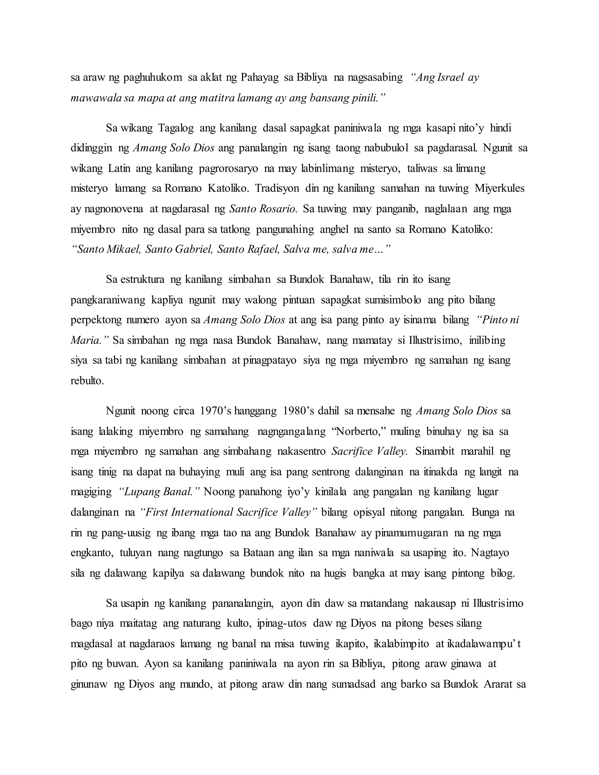 Ang Tatlong Pangunahing Kulto ng Bundok Banahaw sa Lalawigan ng Quezon | DOCX