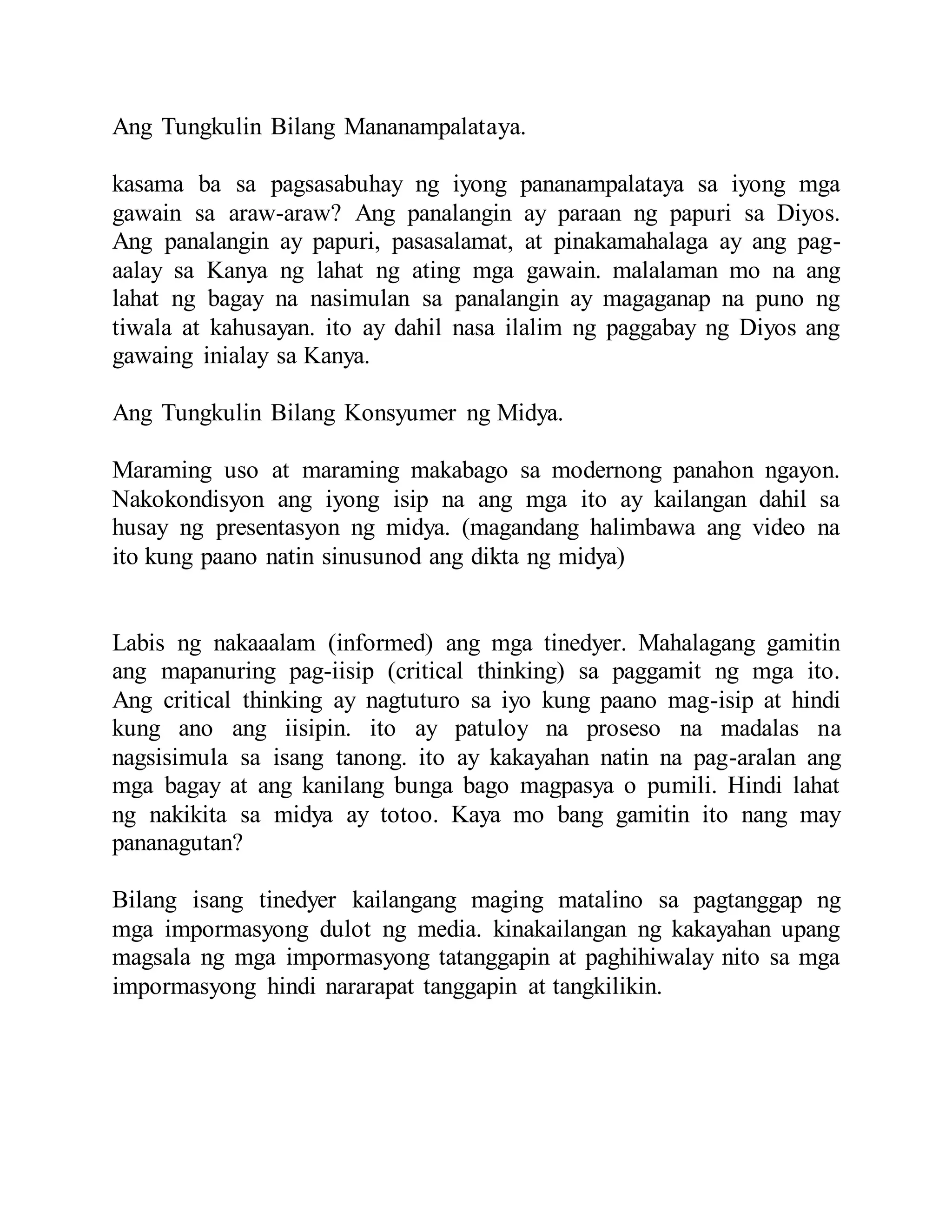Ang tungkulin bilang mananampalataya | DOCX
