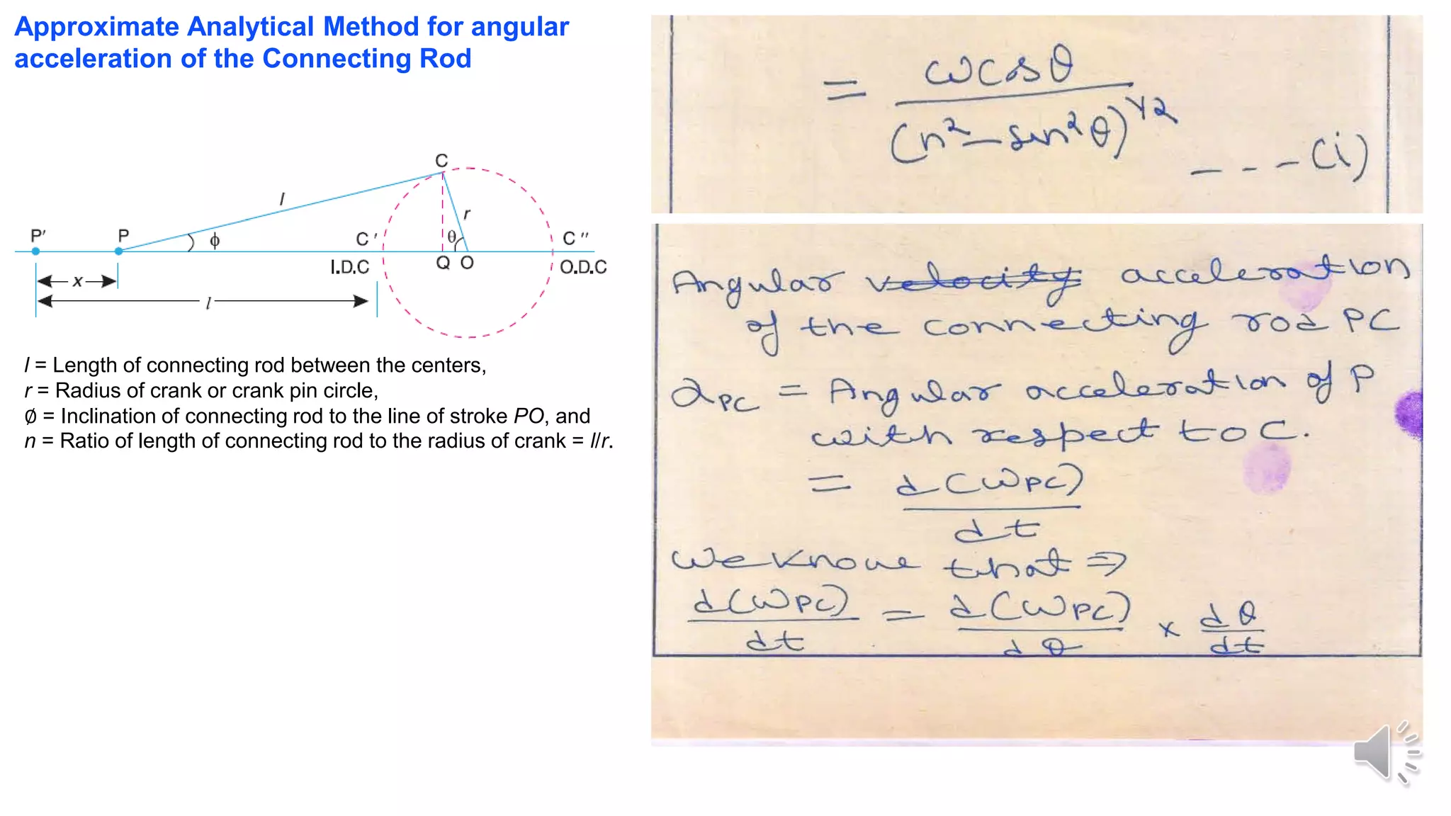 Angular Acceleration Of Connecting Rod Analytical Method Ppt