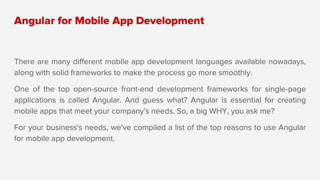7 Key Reasons To Choose Angular for Mobile App Development Project | PPTX