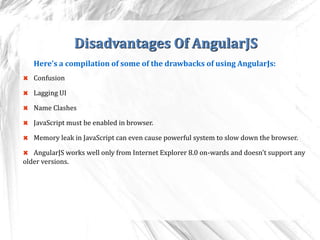 AngularJS – What, Why, Advantages and Disadvantages | PPTX | Web Development | Internet