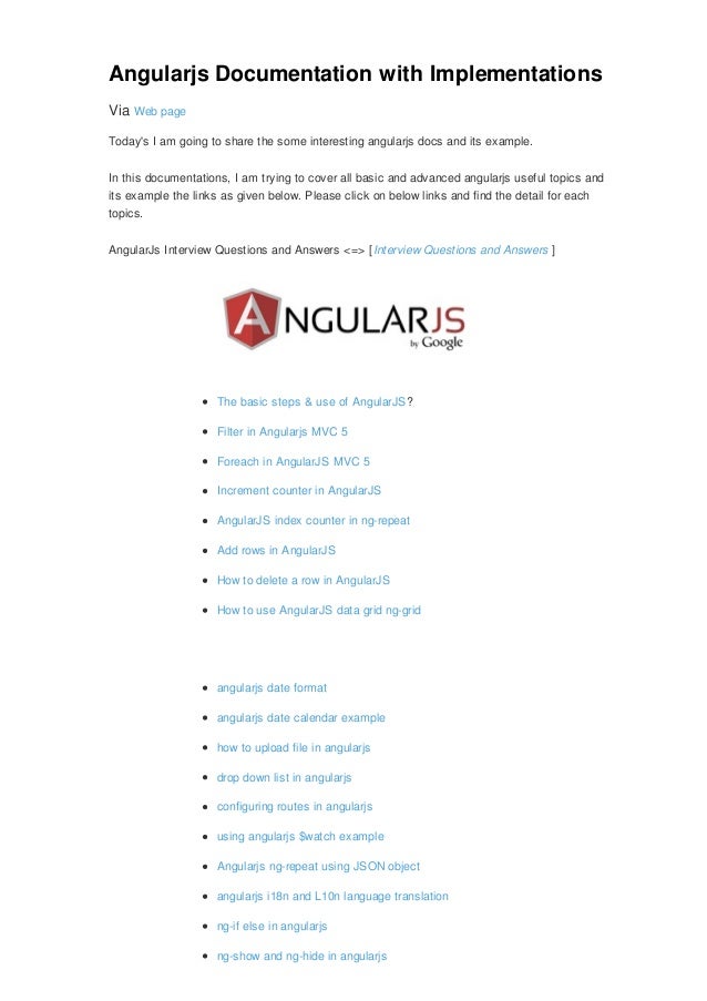 AngularJs Live demo Example with Documentations