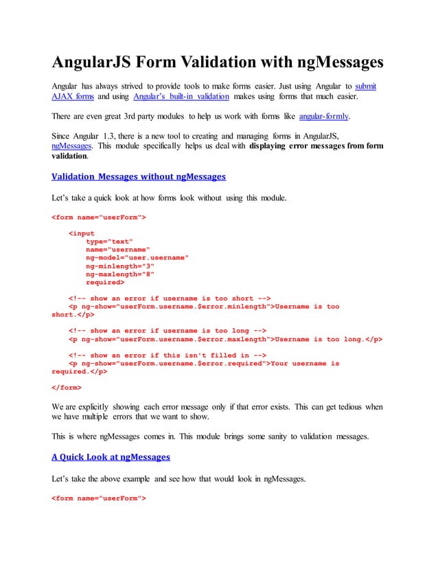 Angular js form validation with ngmessages shashi-19-7-16 | DOCX
