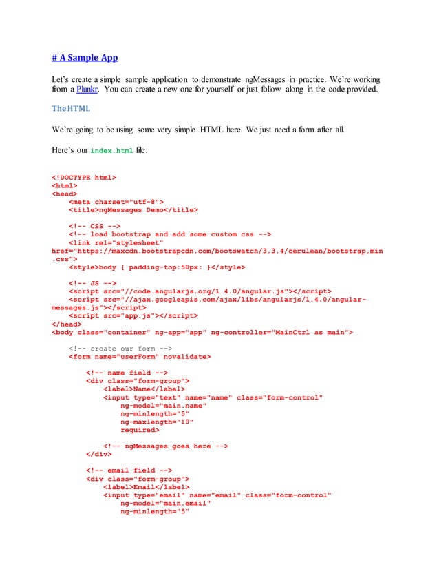 Angular Js Form Validation With Ngmessages Shashi 19 7 16 Docx